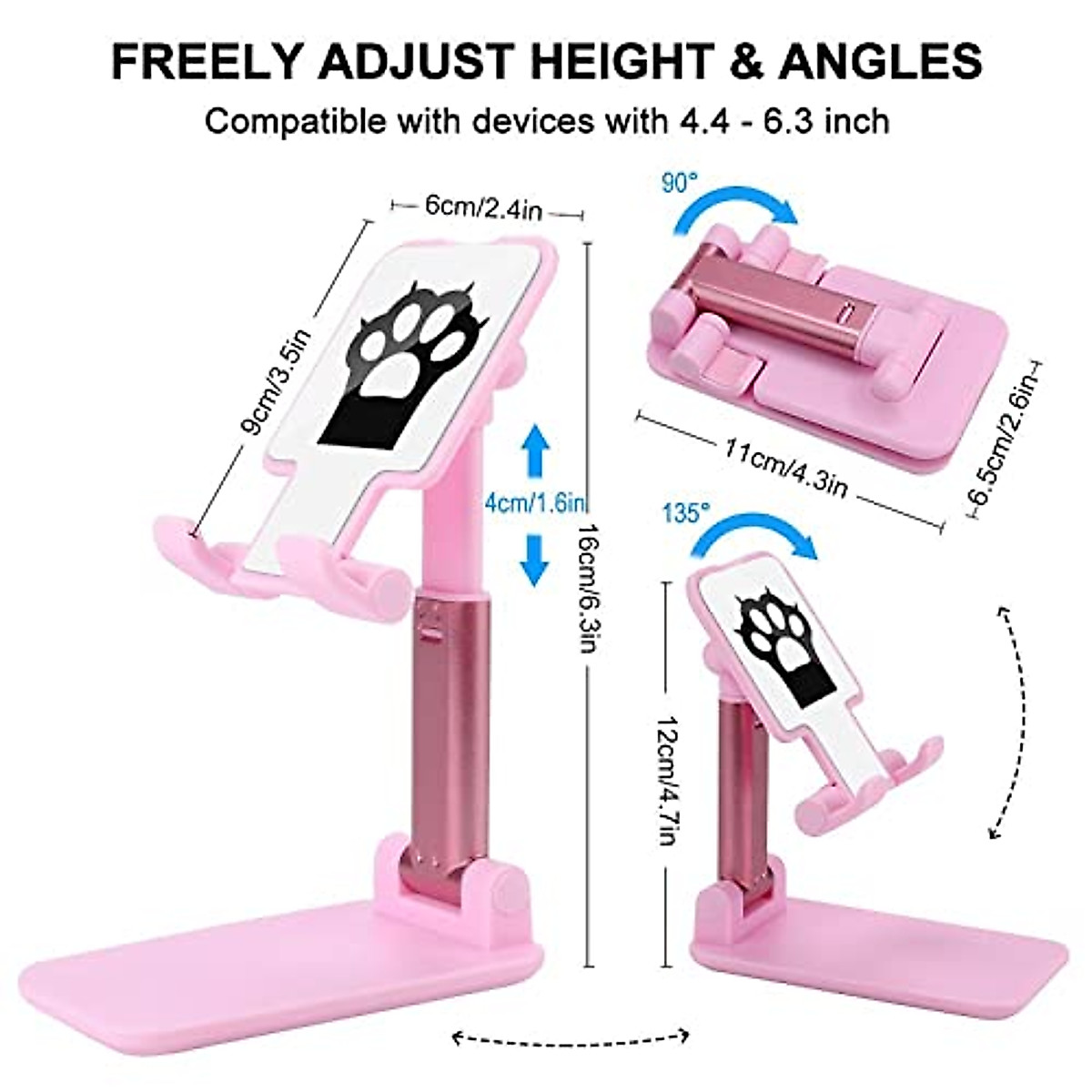 Big Black Cat Paw Cell Phone Stand Foldable Adjustable Cellphone Holder Desktop Dock Compatible with iPhone Switch Tablets (4-13")