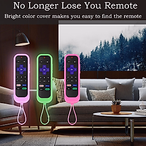 3Pack Silicone Protective Controller Sleeve for Roku | onn Roku TV Remote Cover | TCL Roku Remote Case Universal for Roku Express 4K+ 2021 | Hisense Roku (Glow Purple&Glow Green&Rose Red)