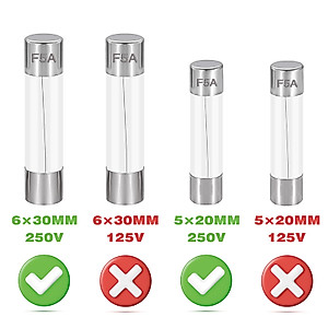 ALLECIN 24 Values 250V Fast Blow Glass Fuses Assortment Kit 0.5A 1A 2A 3A 4A 5A 6A 7A 8A 10A 15A 20A 5X20MM 6X30MM 0.5 1 2 3 4 5 6 7 8 10 15 20 Amp 250 Volt Quick Tube Fuse Set