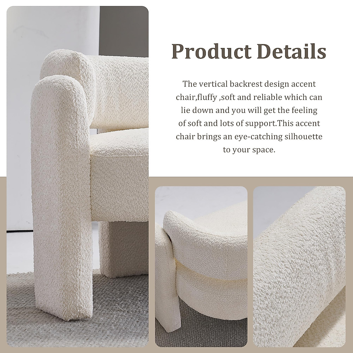 Yoglad Boucle Modern Curved Loveseat Sofa,Contemporary Small Couch,Teddy Upholstered Leisure Sofa,for Living Room,Bedroom,Reading Lounge(3 Piece Set Beige)