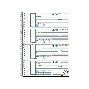 Rediform S16444WCL Spiralbound Unnumbered Money Receipt Book 2 3/4 x 7 Three-Part 120 Sets/Book