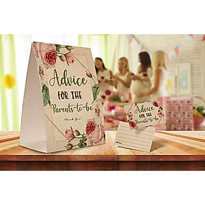 Advice for the Parents-to-Be Sign, Baby Shower Advice Game Kit (1 Standing Sign + 50 Advice Cards), Baby Showers Decorations-NPZAD16