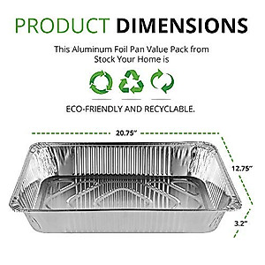 21x13 Aluminum Pans (20 Pack) Durable Full Size Deep Aluminum Foil Roasting & Steam Table Pans - Deep Pan for Catering Large Groups - Disposable Pans Great for Cooking, Heating, Storing, Prepping Food
