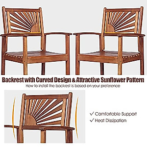 COSTWAY Bar Stools Set of 2, Outdoor Acacia Wood Bar Chairs with Sunflower Backrest, Curved Armrests & Breathable Seat, Ideal for Balcony, Sunroom, Patio, Easy Assembly (1)
