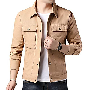 Womleys Mens Casual Windbreaker Cotton Lightweight Jackets Trucker Jacket (Large, Khaki)