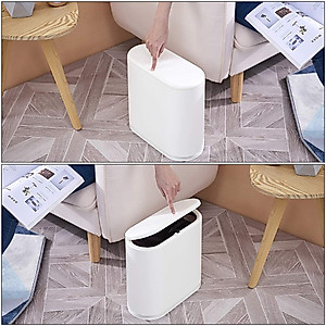 8 Liters / 2.6 Gallon Nordic Style Creative Spring Top Cover Type Pop Cover Waste Waste-Basket Plastic with lid Bathroom Kitchen Bedroom Office Oval Split Trash Can (White)