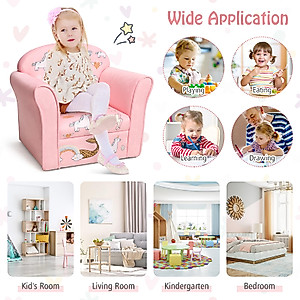 Fireflowery Kid's Sofa, Children Armrest Chair w/Cartoon Pattern & High Back, High-Resilience Sponge Cushion, Lightweight Toddler Furniture for Girls (Pink, Mermaid)