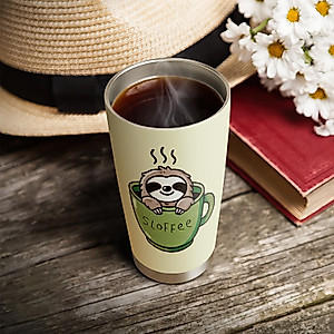 20oz Sloffee Sloth Tumbler, Gifts for Sloth Lovers, Coffee Thermos for Women, Stainless Steel Double Wall Vacuum Insulated Coffee Mug, Travel Cup with Lid