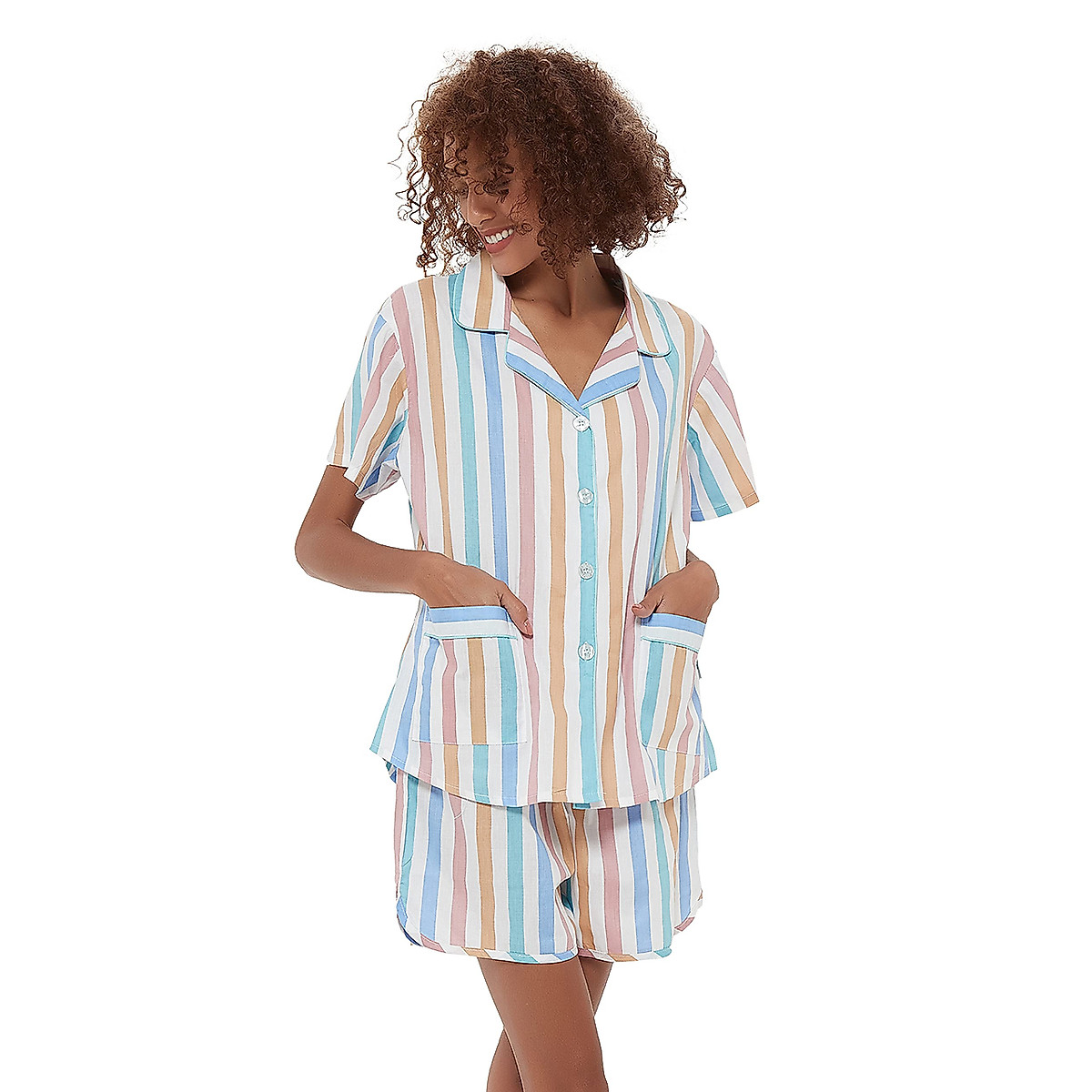 GLOBAL Womens Pajama Set Short Sleeve PJs for Women cotton Pajamas Summer Sleepwear