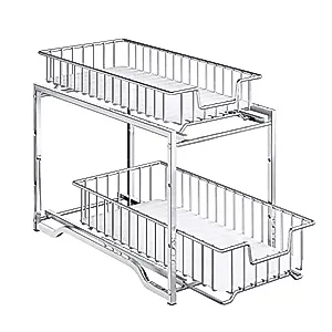 Simple Trending Stackable 2 Tier Under Sink Cabinet Organizer with Sliding Storage Drawer, Chrome