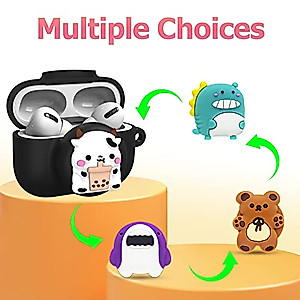 AirPods Pro Case with AirTag, [2 in 1] Silicone Protective Cover for Apple AirPod Pro 2 and AirTag Cute DIY Soft Holder with Keychain (Black, Green)