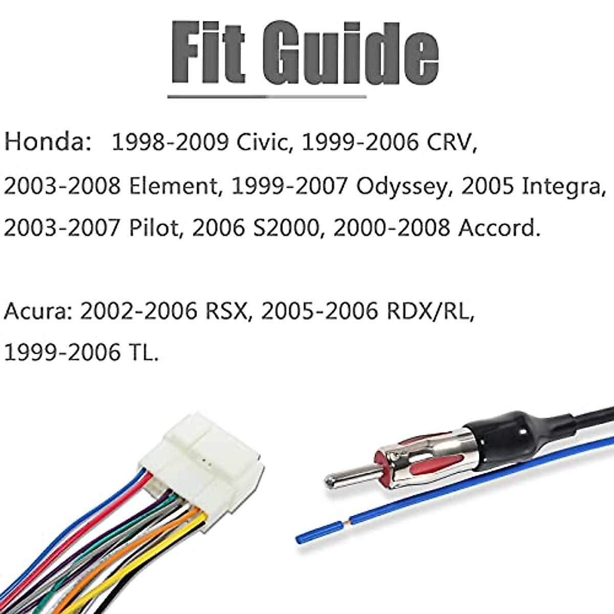 RED WOLF Radio Wiring Harness + Antenna Wire Adapter Compatible with Honda Civic/CR-V/Odyssey/Accord/Pilot/1998-2008, Acura TL/RSX/RDX 1999-2006 for Aftermarket Stereo Installation