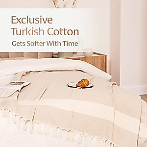 Turkish Cotton Boho Blanket Throw - 92" x 77" Large Size, Lightweight, Breathable Blanket for Bed, Couch, Home - Luxury Oversized Farmhouse Throw Blanket in Modern Boho Style