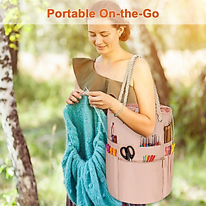 KENOBE Knitting Bag Crochet Organizer, Portable Large Capacity Travel Yarn Storage Holder Tote for Knitting Accessories Supplies, Needles Hooks Essentials, Crochet Project Case, Rose Gold