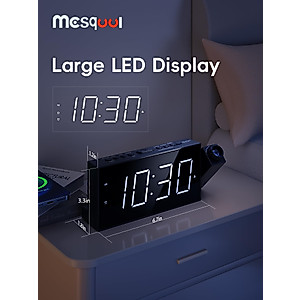 Projection Digital Alarm Clock with Bed Shaker for Bedroom, Extra Loud Alarm Clock for Heavy Sleeper, 180° Rotable Ceiling Projector Clock,2 Alarm,5 Dimmer Volume,USB Charger, Battery Backup,12/24H…