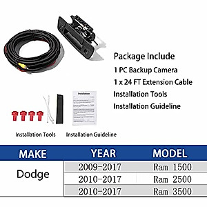 Anina Tailgate Handle Backup Camera for Dodge Ram 1500 2500 3500 (2009-2017) Reverse Rear View Camera to Replace Factory Door Handle Parking Camera Directly Install W/ 26ft Extension Cable Cord
