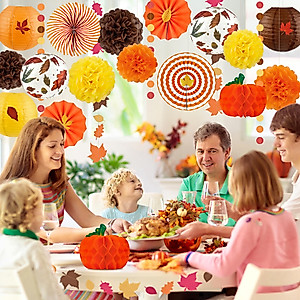Fall Thanksgiving Party Decorations Supplies, Autumn Maple Leaves Garland Hanging Paper Lanterns Tissue Pumpkin Honeycombs Fans Pom Poms Flowers for Birthday Baby Shower Home Decor Indoor Outdoor
