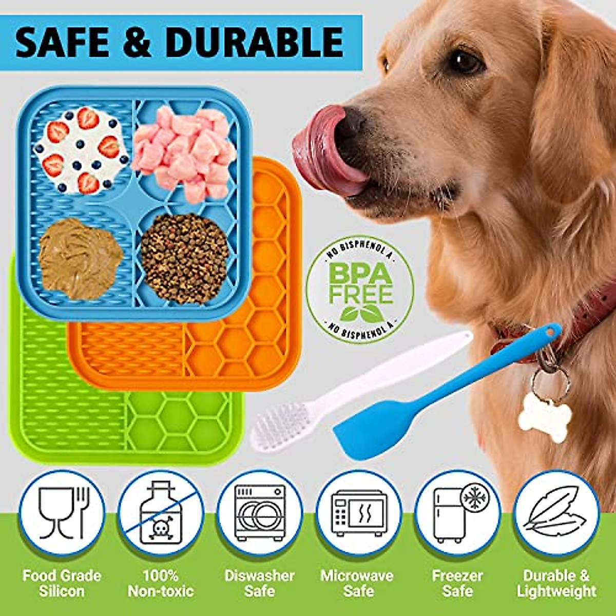 Kwispel Dog Lick Mat, 3 Pcs Lick Mat for Dogs with Suction Cups for Anxiety, Peanut Butter Dog Licking Mat Slow Feeder Dispensing Treater Lick Pad for Dogs Cats Bathing Grooming