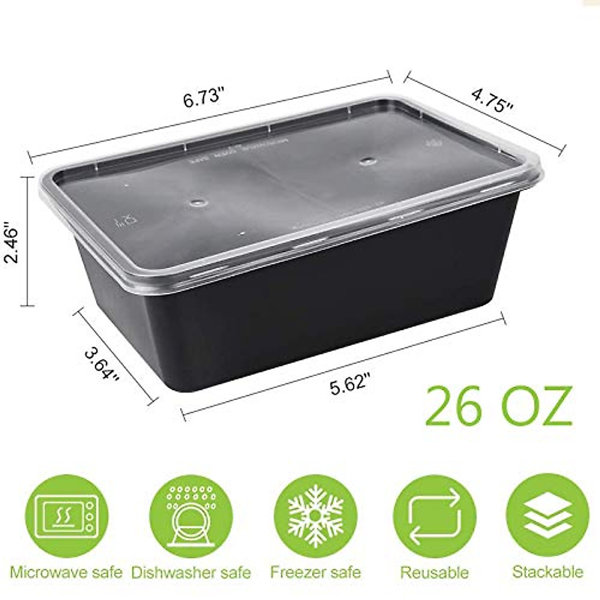 MORDEN MS 50 Pack Meal Prep Containers Reusable 26 OZ To-Go Food Containers with Lids Plastic Bento Boxes, Food Storage Lunch Box, Microwave/Freezer/Dishwasher Safe, 1 Compartment, BPA-Free