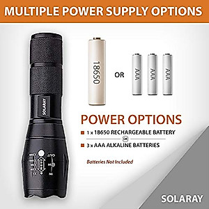 Solaray (New) Handheld LED Tactical Flashlights – Professional Series ZX-1 (2 Pack) – Bright High Lumen, 5 Light Modes, Adjustable Focus, Water Resistant - Great Gift for Men
