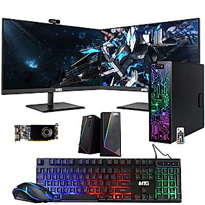 Gaming Desktop PC, Intel Core i5 6th Gen, TechMagnet Zeus, AMD RX 550 Graphics, 32GB RAM, 512GB SSD + 1TB HDD, MTG 27 Inch Dual Monitor, RGB Keyboard Mouse, Speaker, Webcam, Win 10 Pro (Renewed)