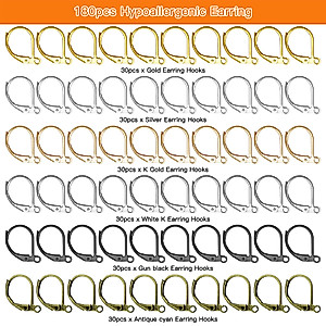 180pcs Hypoallergenic French Earring Hooks Lever Back Earrings French Hook Ear Wire Leverback Earwires Earring Supplies Findings for DIY Jewelry Making(6 Colors)