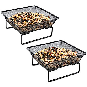 Ground Bird Feeder Tray for Feeding Birds 2 Pack,High Raised Feed Birds Off The Ground,Metal Mesh Platform Bird Feeders Outdoors,Durable Compact Bird Feeder Dish(7" x 7" x 3")