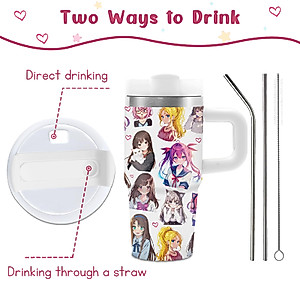 Anime Gifts for Girls, 14oz Anime Tumbler with Handle and Straw for Kids, Stainless Steel Insulated Anime Mug, Birthday Gifts for Anime Lovers, Just A Girl Who Loves Anime
