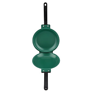 Double Sided Frying Pan, Green Non-stick Ceramic Coating Flip Frying Pan Pancake Maker Ceramic Coating Bread Egg Pot Household Kitchen Cookware