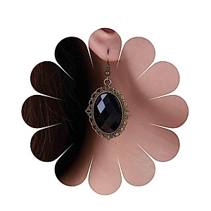 Sttiafay Vintage Black Crystal Drop Earrings Oval Onyx Dangle Earrings Large Onyx Stud Earrings Black Gem Hook Earrings Jewelry for Women and Girls