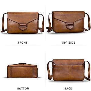 Genuine Leather Crossbody Bags for Women Handmade Ladies Satchel Vintage Purses Handbag Brown