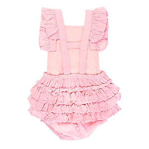 Pink Swiss Dot Flutter Overall Romper - 6-12m