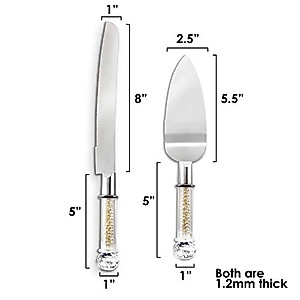 Homi Styles Wedding Cake Knife and Server Set | Plastic Faux Ivory Pearl filled Handles & Premium 420 Stainless Steel Blades | Cake Cutting Set for Wedding Cake, Birthdays, Anniversaries, Parties