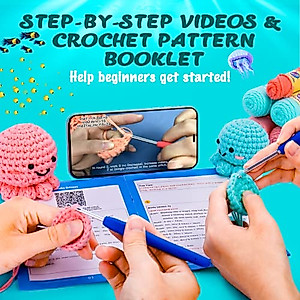 Crochetta Crochet Kit for Beginners, Amigurumi Crocheting Animals Kits w Step-by-Step Video Tutorials, Knitting Starter Pack for Adults and Kids, Jumbo 2 Octopus Familly (40%+ Yarn Content)