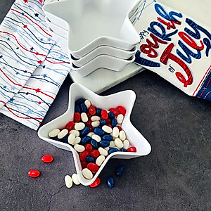 UPware 4-Piece Melamine Mini Bowls Star Decor Small Serving Bowl for Dessert, Snack, Ice Cream, Nuts or fruit, 5.5 Inch Melamine Dessert Bowls Star Shape Bowl (Patriotic Star, White)