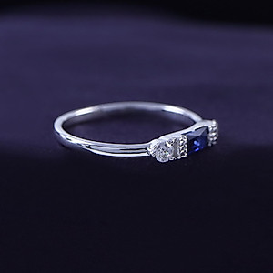 AFFY Baguette Simulated Sapphire Blue & White Cubic Zirconia 14K White Gold Over Sterling Silver Three Stone Design Bridal Engagement Wedding Ring Jewelry for Women Size -8