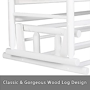 VEIKOUS 2-Person Patio Glider Bench Outdoor Porch Garden Wooden Loveseat Rocking Chair Gliding Double Seat White