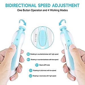 Electric Nail File Drill for Baby No Sharp Claws Hurt, 6 in 1 Safety Cutter Trimmer Clipper for Toes and Fingers (Blue)