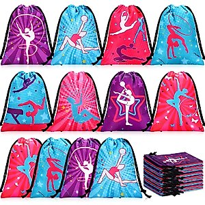 Honoson 24 Pcs Gymnastics Party Favors Bags Gymnastics Birthday Goodie Bags Gymnastics Theme Gift Bags for Gymnastics Drawstring Treat Bag for Birthday Baby Shower Party Supplies 7x5inchs