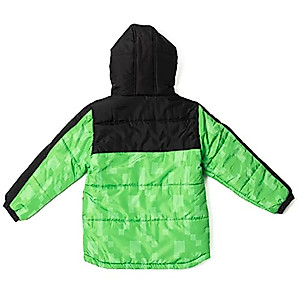 Minecraft Creeper Little Boys Zip Up Puffer Jacket and Snow Bib Ski Pants Green 7-8