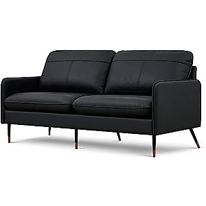 Z-hom Genuine Leather Sofa, Mid-Century Modern Leather Sofa Couch for Bedroom Living Room (Black, 2 Seater)