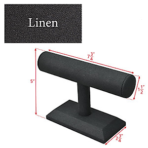 MOOCA Linen-Covered Wood Jewelry Display for Bracelets, Bangles, and Watches - Ideal for Home Organization, Stores, Tradeshows, and Showcases - 7 3/4 W x 2 3/4 D x 5 H in, Black Linen