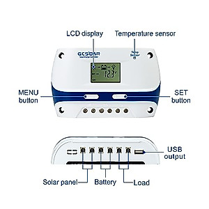 GCSOAR Solar Charge Controller PWM,30A,12V/24V,with LCD Display,Suitable for Sealed, Gel, Flooded Battery,Used in RVs, Trailers, Boats, Yachts,Home Use,Farm