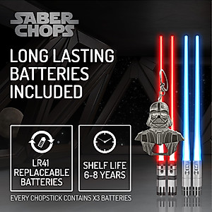 Lightsaber Chopsticks Light Up Star Wars LED Reusable Red & Blue 2 PAIRS FREE Darth Vader Keychain Bottle Opener