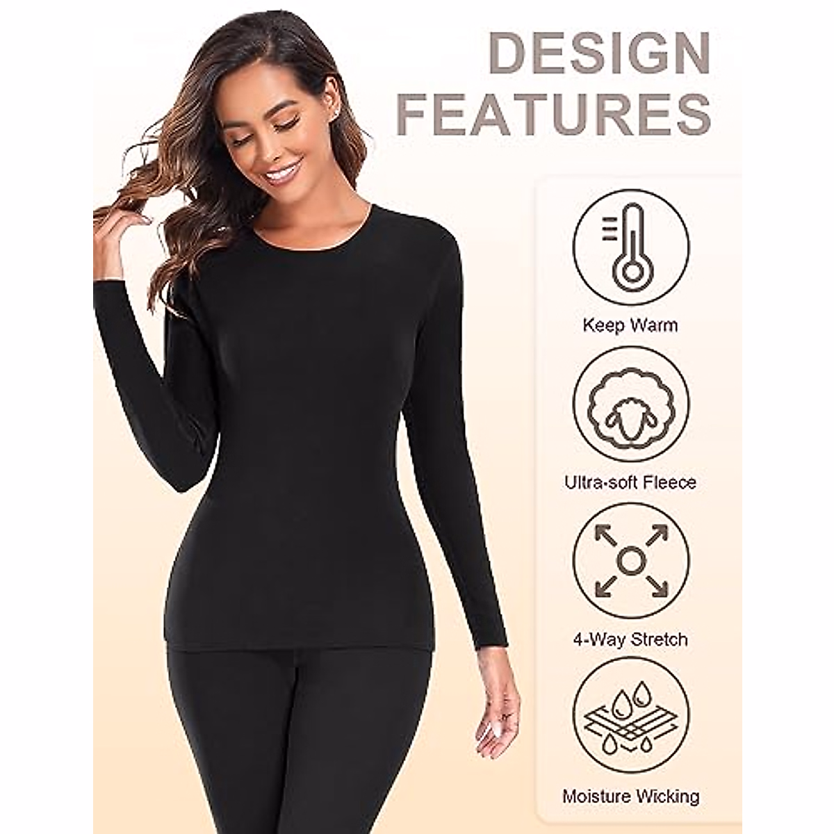 YADIFEN Thermal Underwear for Women Long Johns Sets Base Layer Fleece Lined Long Underwear Pajamas Winter Warm Top Bottom Black