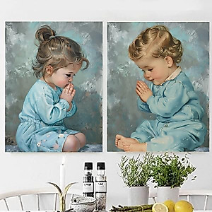 2 Packs 5D Diamond Painting Art Praying Angel Babies Kids Boy and Girl Full Drill Square Beads Diamond Painting Kits for Adults Crystal Gems Wall Art 30x40cm