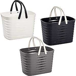 Lyellfe 3 Pack Plastic Basket with Handles, Portable Bathroom Shower Caddy Tote, Multi-color Shower Caddy Carrier Organizer Bin for College Dorm, Campers, Kitchen, Shampoo, Conditioner