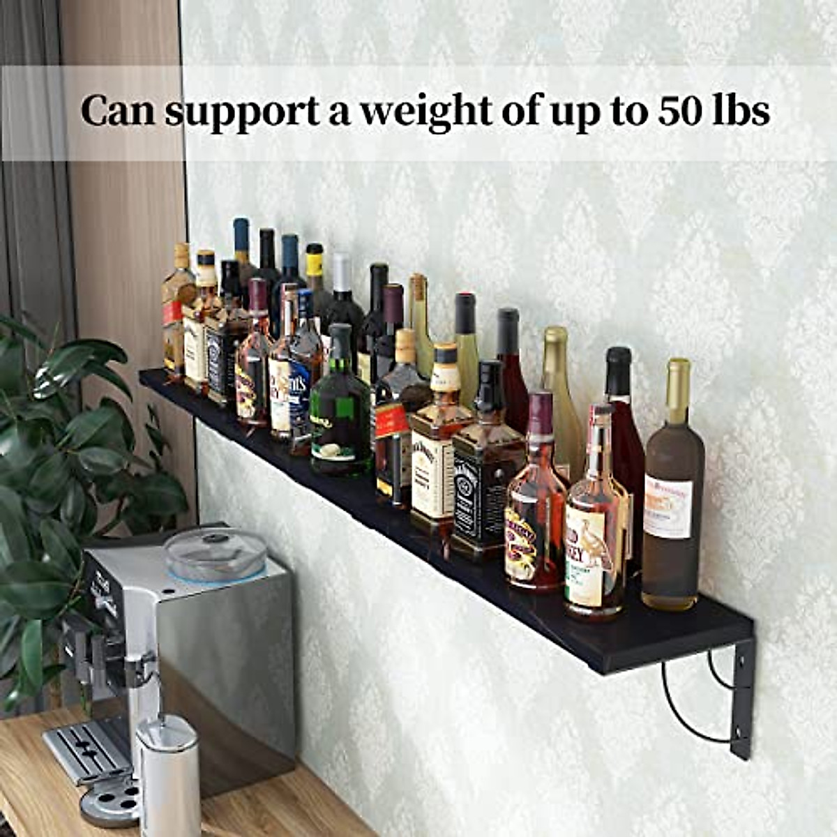 PlantsHome Fun Floating Shelves Wall Mounted, Rustic Wood Wall Shelf with Metal Bracket for Bedroom, Living Room, Bathroom, Kitchen, Office Laundry Room Storage and Decoration (Marble Black)