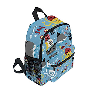 ODAWA Cartoon Pirates Elements Kids Backpacks with Name Tag Kindergarten Toddler Backpack