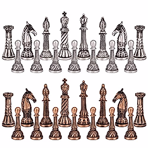 Retro Metal Chess Set for Adults and Kids – Marbling Chess Board with Chess Pieces – Travel Chess Set with Metal Pieces – Folding Chessboard – Ideal for Beginners and Professional Players…